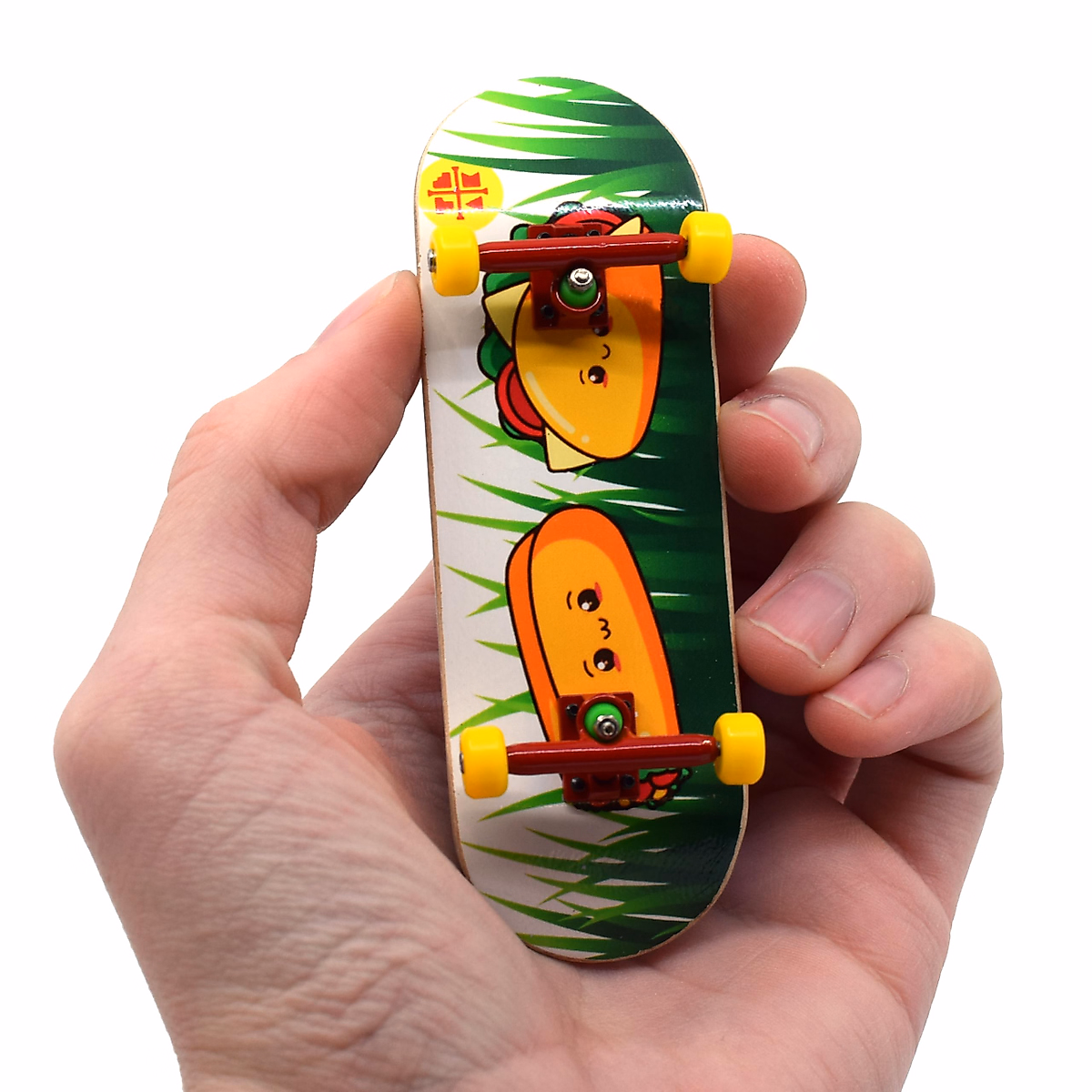 Teak Tuning 32mm Pro Fingerboard Heat Transfer Graphic Complete - Fully Assembled with Pro Level Parts - Pro Shaped Wood Deck (34x97mm), UltraSpin Wheels, Prodigy Trucks - Happy Tacos