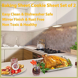 Baking Sheet Cookie Sheet Set of 2, Umite Chef Stainless Steel Baking Pans Tray Professional 16 x 12 x 1 inch, Non Toxic & Healthy, Mirror Finish & Rust Free, Easy Clean & Dishwasher Safe