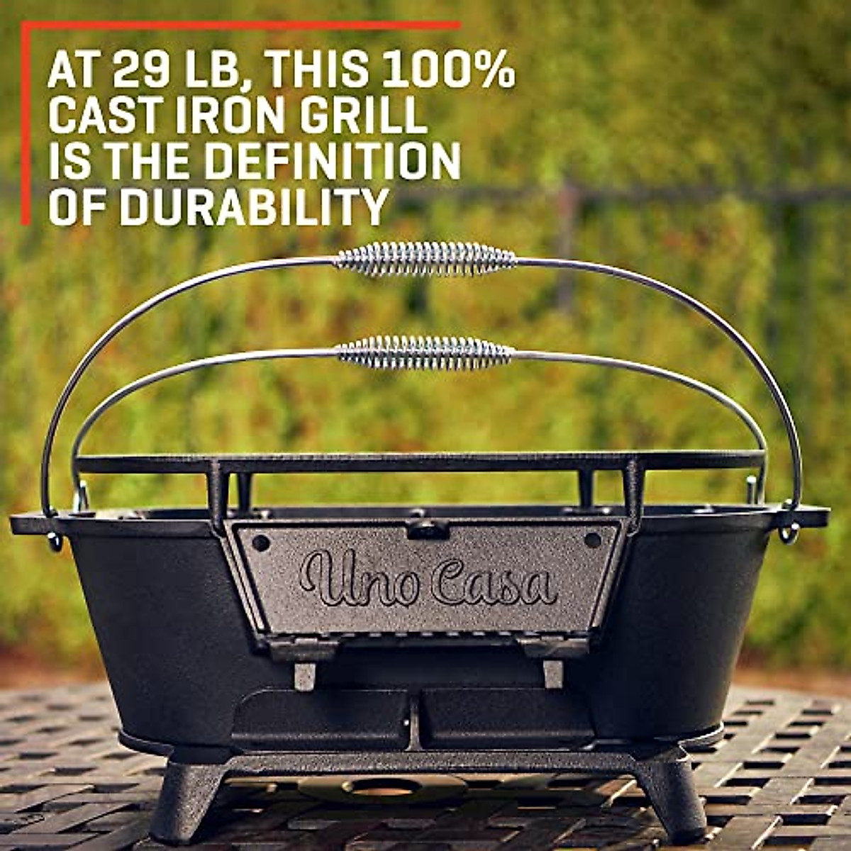Uno Casa Hibachi Grill - Pre-Seasoned Small Charcoal Grill, Portable Charcoal Grill for Camping, Outdoors Table Top Grill Charcoal, Japanese Hibachi Grill - Waterproof Cover Included
