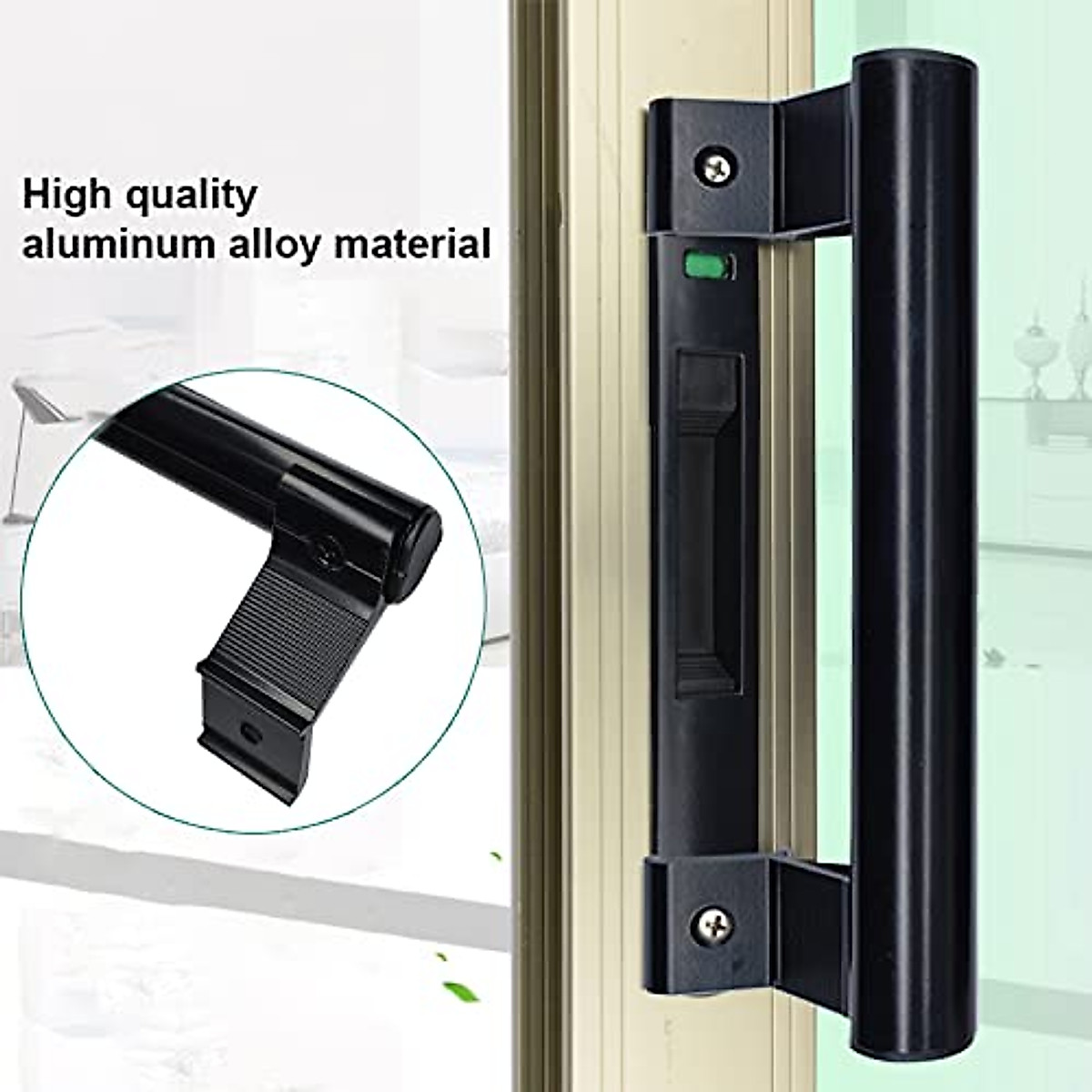 Young Dance Sliding Door Handle 8" Aluminum Alloy Sliding Glass Door Pull - Patio Door Handle Fits 6-5/8 in Mounting Holes for Old or Damaged Door Pull - Perfect for Patio and Glass Doors (Black)