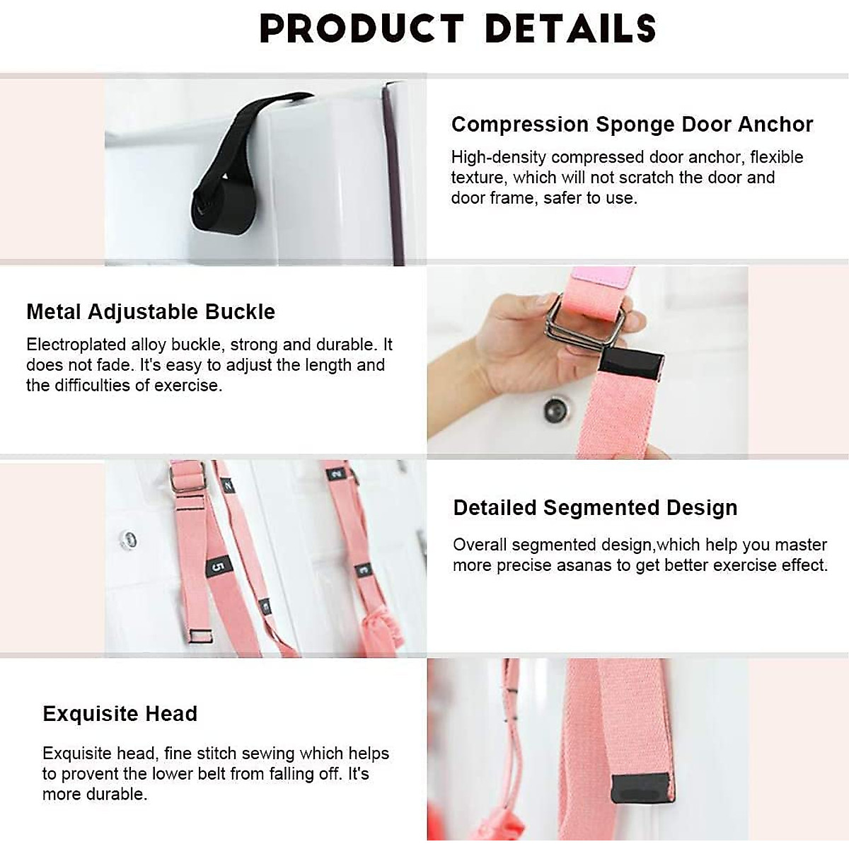 Yoga Stretching Strap, Adjustable Height Leg Stretcher Waist Back Stretch Band Aerial Yoga, Anti-gravity Inversion Exercises Door Flexibility Tensile Trainer for Rehab Pilates Dance Splits (Pink)