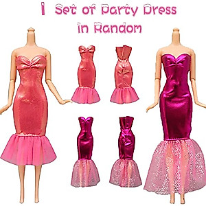 28 PCS Handmade Doll Clothes and Accessories for Barbie Including 1 Fashion Dress 2 Party Dress 3 Outfits Tops and Pants 10 Pair of Shoes 12 Accessories in Random for 11.5 Inch Dolls