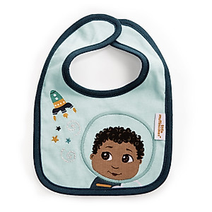 Little Muffincakes Baby Bibs 3 Pack Cotton Blend Hook-and-Loop Closure - Astronaut and Rocketships (Ashton) Newborn & up, Blue, Small