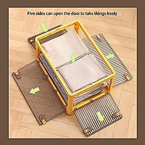 MAOWAPLG Folding Storage Box with Lid and Latches, 30 Qt Clear Stackable Storage Bins with Wheels, 5-Door Small Foldable Plastic Storage Boxes for Organizing Clothes Toy Books Grocery Quilt (1 Pack)