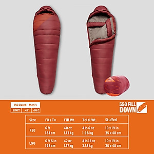 Kelty Cosmic 0 Down Mummy Sleeping Bag - 550 Fill Duck Down Winter Backpacking Sleeping Bag, Regular