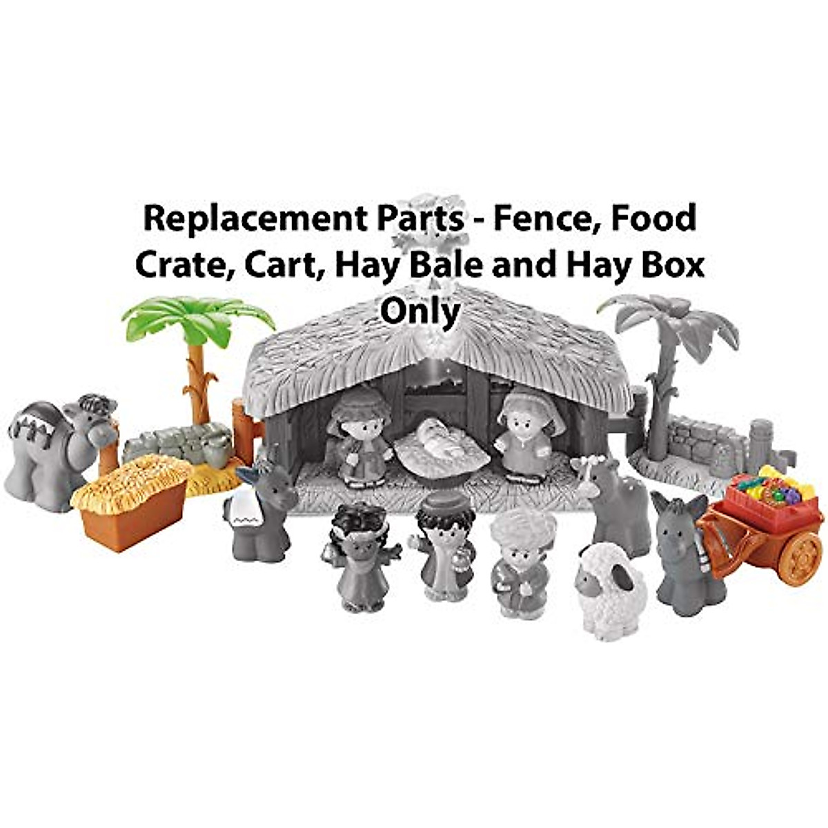 Replacements Parts For Little People Nativity & Christmas Story Nativity, (2 Fences, Food Crate, Cart, Hay Bale, and Hay Box)