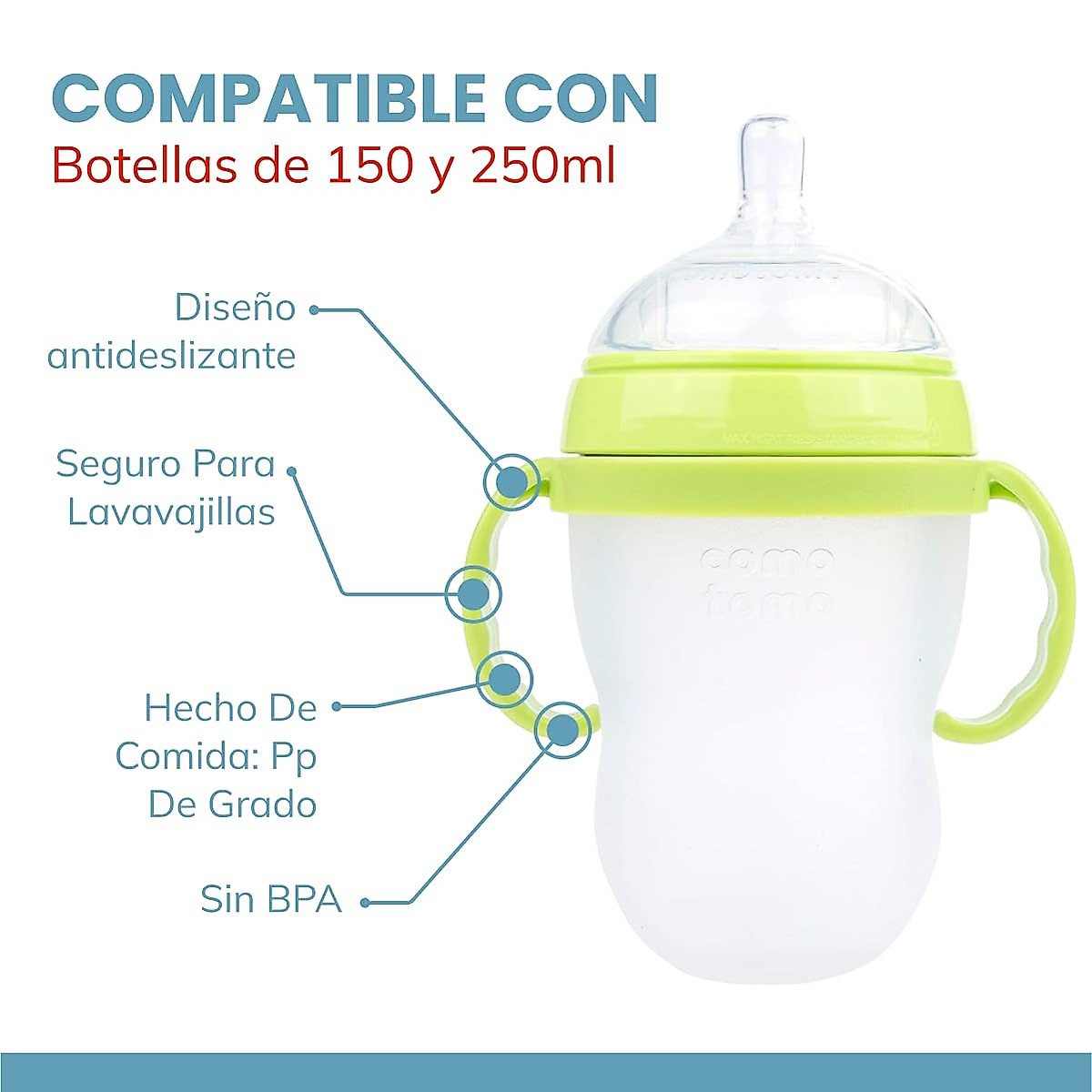 Baby Bottle Handle Grip for Comotomo 5 Ounce and 8 Ounce Silicone Bottles, 3 Pack, Green