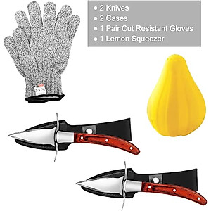 2 Pcs Oyster Shucking Knife, Level 5 Protection Oyster Shucking Gloves, Oyster Shucking Kits with Lemon Squeezer, Seafood Opener Kit Tools Gift