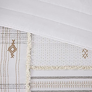 INK+IVY Salar Cotton Quilt Set - Stripe Patchwork Design with Fringe Trim Accent, Prewashed Coverlet, All Season, Breathable and Lightweight Cover, Cozy Summer Blanket, King/Cal King Natural 3 Piece