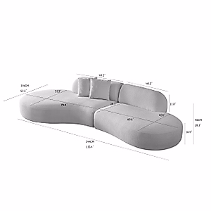 HAMORESPACE 135‘’Curved Sectional Sofa, Multiple Seating Positions, Fabric Upholstery Couch for with Pillows for Living Room Office,Apartment (Camel,Left-Facing)
