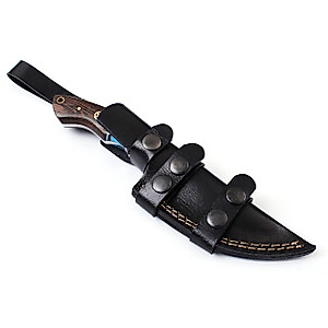 AA KNIVES 8.75” Handmade Damascus Hunting Knife with Leather Sheath - Fixed Blade Knife with Turquoise & Wang Wood Handle – Ideal for Skinning, Camping and Outdoor