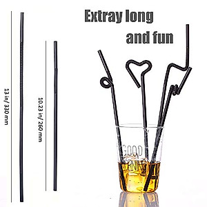 ALINK 200 PCS Flexible Black Plastic Drinking Straws, 10.3 Inches Extra Long Disposable Extendable Bendy Party Fancy Straws