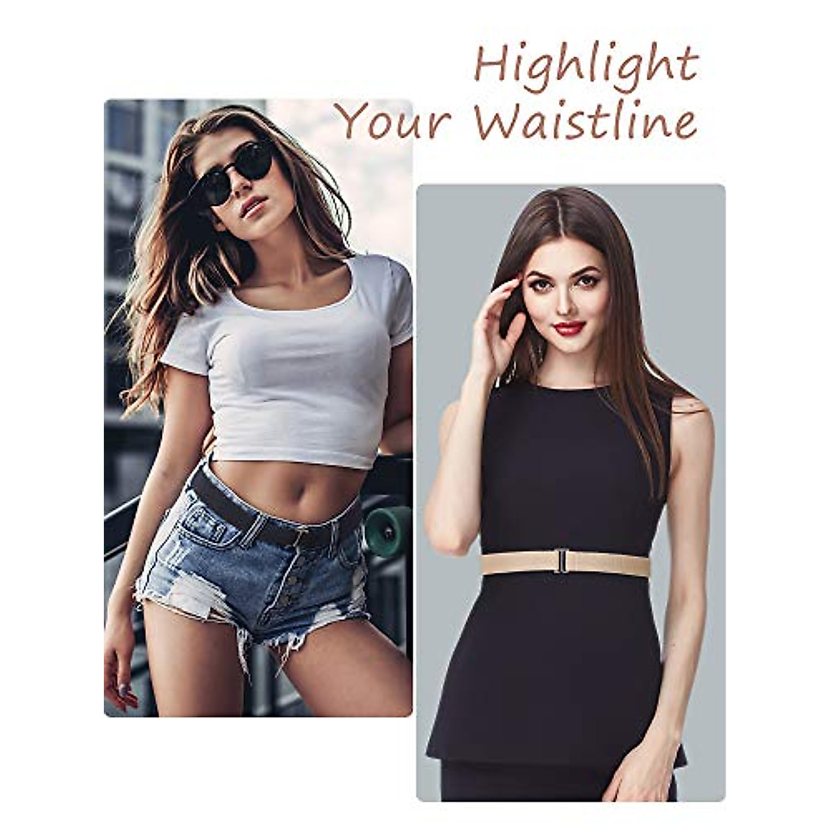 SATINIOR 2/3/4 Pack Women Elastic Stretch Belt Invisible Belts with Flat Buckle for Jeans Pants Dresses(Black, Dark Blue, Khaki, Brown,4 Pack)