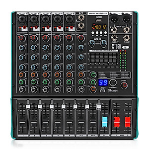 XTUGA TS7 Professional 7 Channel Audio Mixer with 99 DSP Effects,7-band EQ,Independent 48V Phantom Power&Mute Button,Bluetooth Function,USB Interface Recording for Studio/DJ Stage/Party