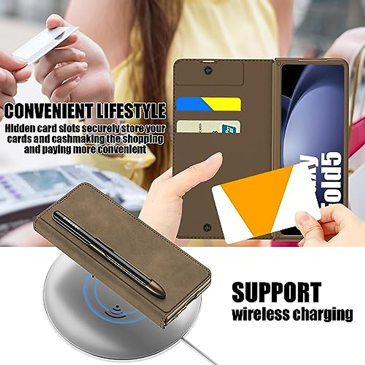 for Samsung Galaxy Z Fold 5 Leather Case with S Pen Holder [Screen Protection + Card Slot + Kickstand] Luxury Leather 360° Shockproof Protection Case for Samsung Galaxy Z Fold 5 5G,Carbon Fiber