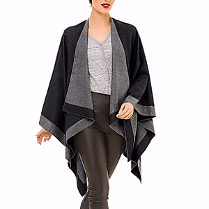 MELIFLUOS DESIGNED IN SPAIN Women's Shawl Wrap Poncho Ruana Cape Cardigan Sweater Open Front for Fall Winter (PC02-11)