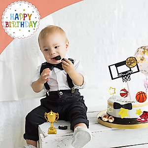 Vitalili Basketball Cake Topper, 34 Pcs 5.5'' Plastic & Paper Decorations, for Kids Boys Birthday Party Supplies, Realistic Design, Convenient Use, Fits for Cakes, Cupcakes, Home Party & More