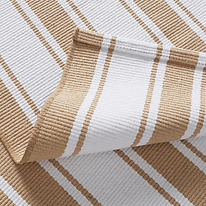 Collive Tan Outdoor Rug, 2x4.3 Striped Front Door Rug Cotton Hand-Woven Reversible Welcome Mats Outdoor Layering Rug Modern Porch Rugs for Farmhouse Entryway Entrance Decor