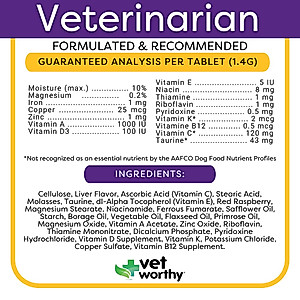 Vet Worthy Puppy MultiVitamins - Multivitamin for Puppies to Support Optimum Health & Overall Wellness - Dog Supplement with Iron,Magnesium,Zinc,Vitamin A,B Vitamins - Liver Flavor,60 Chewable Tablets