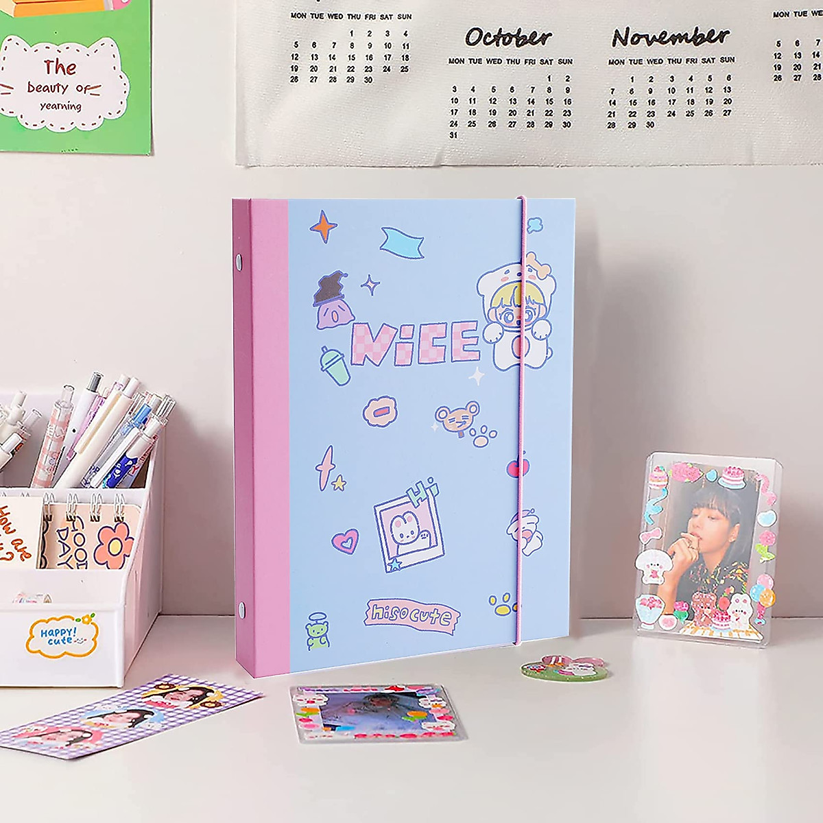 QiuchenYH A5 Binder Photocard Album with 25Pcs Inner Pages 3 Inch Photo Album Sleeves Kpop Photocard Holder Photocard Collect Book for Pictures Cards Storage Blue