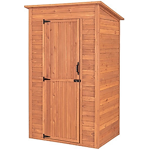 Leisure Season DSS8721 Deep Storage Shed with Drop Table - Brown - Tall Outdoor Wooden Box Lockers for Lawn, Garden, Backyard, Porch - 2 Interior Shelves for Supplies, Tools - Weatherproof Organizer