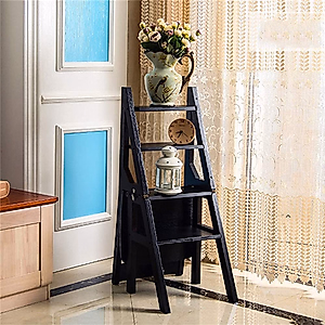 LUCEAE Step Stool Wooden Folding Step Stool Portable Wide Tread Non-Slip Step Chair,Multi-Purpose Step/Stair Chair Home Library 4 Step Closet/Bedroom/Closet/Bedroom Step Stool