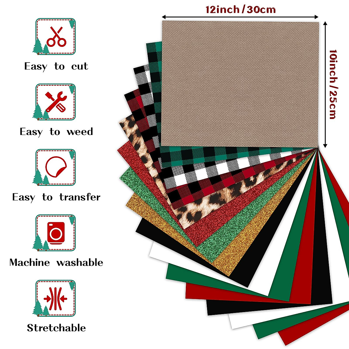 HTVRONT Heat Transfer Vinyl - 16 Sheets Buffalo Plaid HTV Iron on Vinyl for T Shirts and Glitter HTV Vinyl 12" × 10", 11 Colors HTV Vinyl Sheets