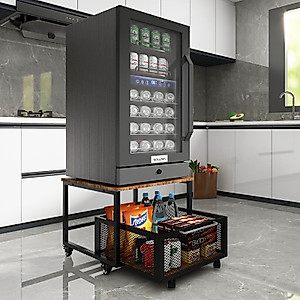 PUNCIA 19.7x23.6in Mini Fridge Stand with Large Capacity Storage Beverage Refrigerator Table with Lockable Wheel Mobile Compact Fridge Cart Heavy Duty Appliance Platform for Dorm, Apartment,Office