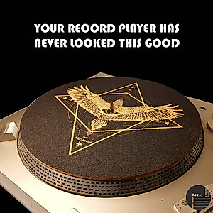 TazStudio Premium slipmat - Cork Turntable Mat [4mm Thick] for Better Sound Support on Vinyl LP Record Player - Cork mat Original Art Design - Psychedelic Geometric Eagle-m8