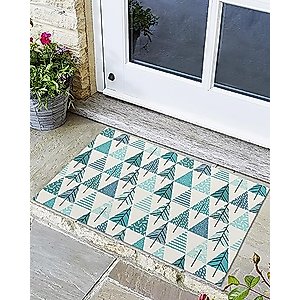 Indoor Door Mat Washable Mat 18x30 Inch - Outdoor Non-Slip Mat Absorbent Resist Dirt Doormats Christmas Pine Tree Tile Floor Mat for Entryway Patio Bathroom