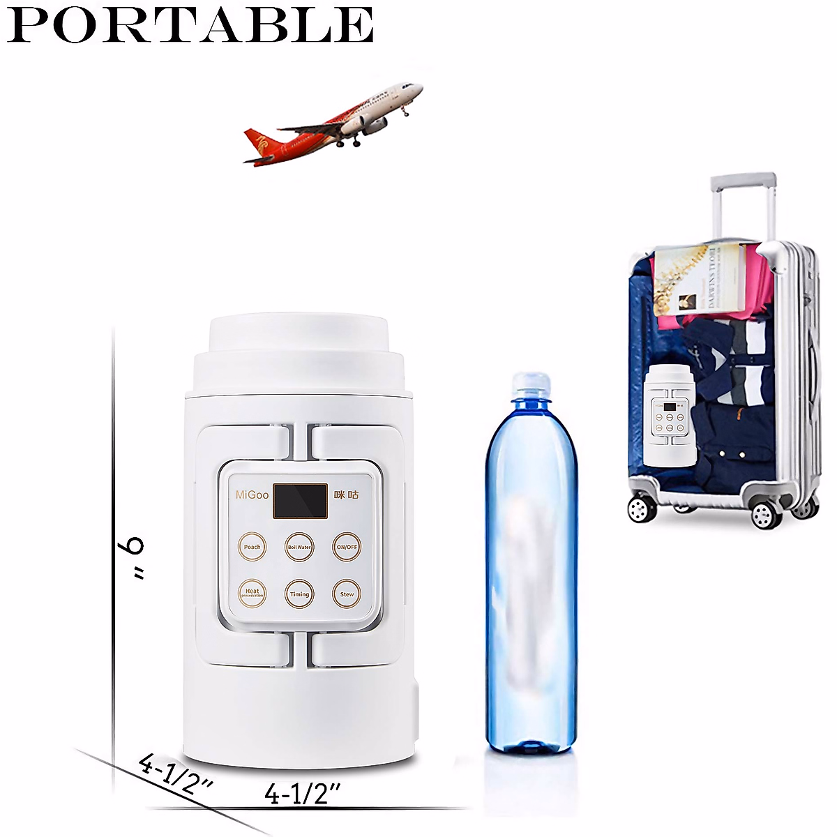 MiGoo Portable Stew Kettle Slow Cooker Electric Mini Travel 0.7L White Without Inner Liner Poach Boil Water Timing Keep Warm Multi-Use Low Power