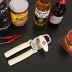 DAWAD Can Opener Manual Stainless Steel Safety Can Opener Good Grips Smooth Edge Easy Use 7.87 Inch Cream White