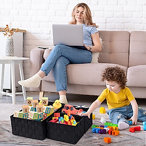 Posprica Woven Storage Baskets for Organizing 6 Pack, Large&Small Storage Cube Bins Set for Bathroom, Storage Boxes Container for Drawer, Closet, Shelf, Dresser, Black