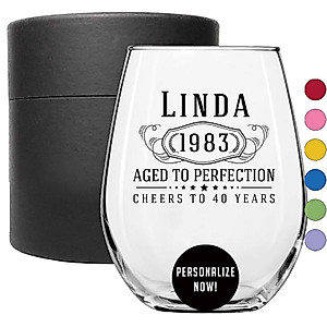 Personalized Printed 17oz Stemless Wine Glass - Customized Gifts for Women, Unique Custom Name Happy 40th Birthday Gifts for Mom Sister Adult Daughter, Turning Years Old for Her, Bday Party, Bernard