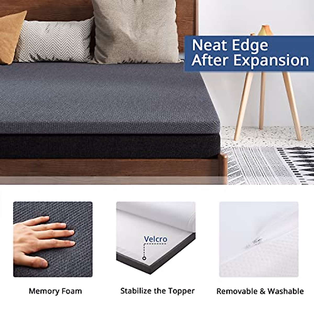 2 in 1 Twin Mattress, 6 inch Memory Foam Mattress, Medium Firm Bed Mattress with Cover, Pressure Relieving Mattress Topper for Kid/Adult (Grey)