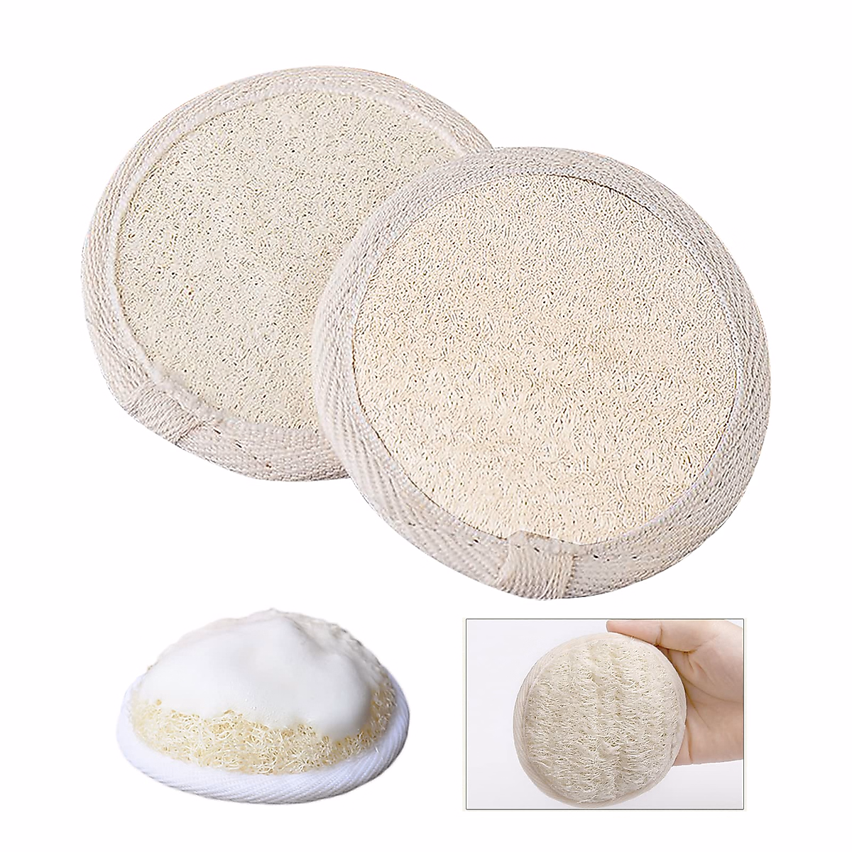 Natural Loofah Pads, Face Exfoliator Pad Scrubber Handheld Luffa Pad Sponges Suitable for Bathing, Showering, spa Facial Cleansing Available for Men and Women (2pcs)