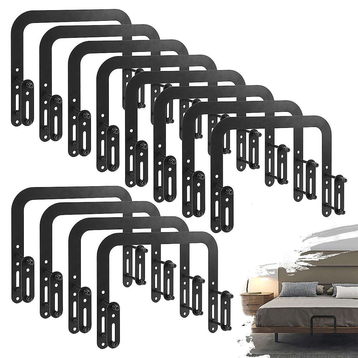 Rasugarlary Mattress Retainer Bar Keep Mattress Stopper from Sliding, 12 Pcs Adjustable Non Slip Mattress Slide Stoppers Holder in Place Metal Mattress Gripper, Black