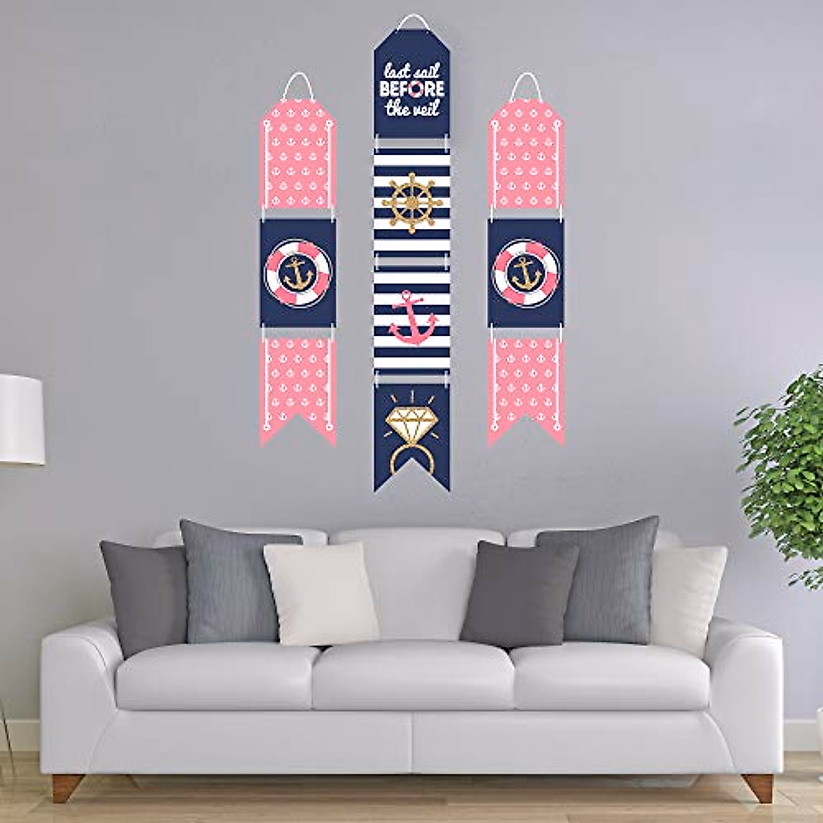Big Dot of Happiness Last Sail Before The Veil - Hanging Vertical Paper Door Banners - Nautical Bachelorette and Bridal Shower Wall Decoration Kit - Indoor Door Decor