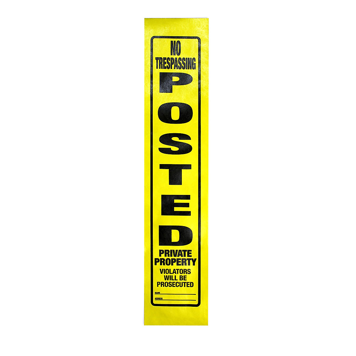 WristCo Posted Sign Yellow Private Property for outdoors - 4" x 20" 100 per Roll weatherproof tear-resistant Tyvek high visibility for warning no trespassing hunting fishing trapping