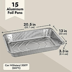 Juvale 15 Pack Aluminum Foil Pans 21 x 13, Full Size Trays for Steam Table, Food, Grills, Baking, BBQ