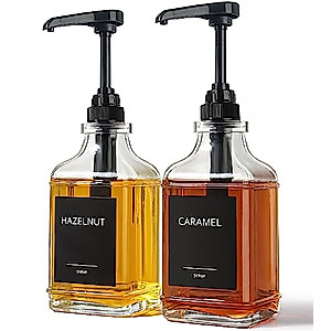 GMISUN Coffee Syrup Dispenser for Coffee Bar, Square Syrup Pump Dispenser with 1/4oz Large Capacity Pump, Coffee Syrup Bottles for Coffee Syrup, Glass Syrup Dispenser Bottle for Syrup, Organizer 16oz