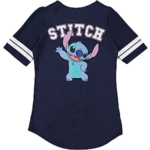 Disney Ladies Lilo and Stitch Shirt - Ladies Classic Lilo and Stitch Baseball Jersey Lilo and Stitch Mesh Jersey (Navy, X-Large)