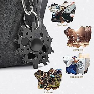 23-in-1 Snowflake Multitool, Roylvan Stainless Steel Snowflake Multi Tool Gadgets Flat Cross Screwdriver Kit Portable Outdoor Camping Bottle Opener Wrench with 2pcs Carabiners, Black