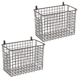 mDesign Portable Metal Wire Wall Mount Decor Storage Organizer Basket Bin - Hang in Kitchen, Garage, Entryway, Mudroom, Bedroom, Bathroom, Laundry Room - Concerto Collection - 2 Pack - Bronze