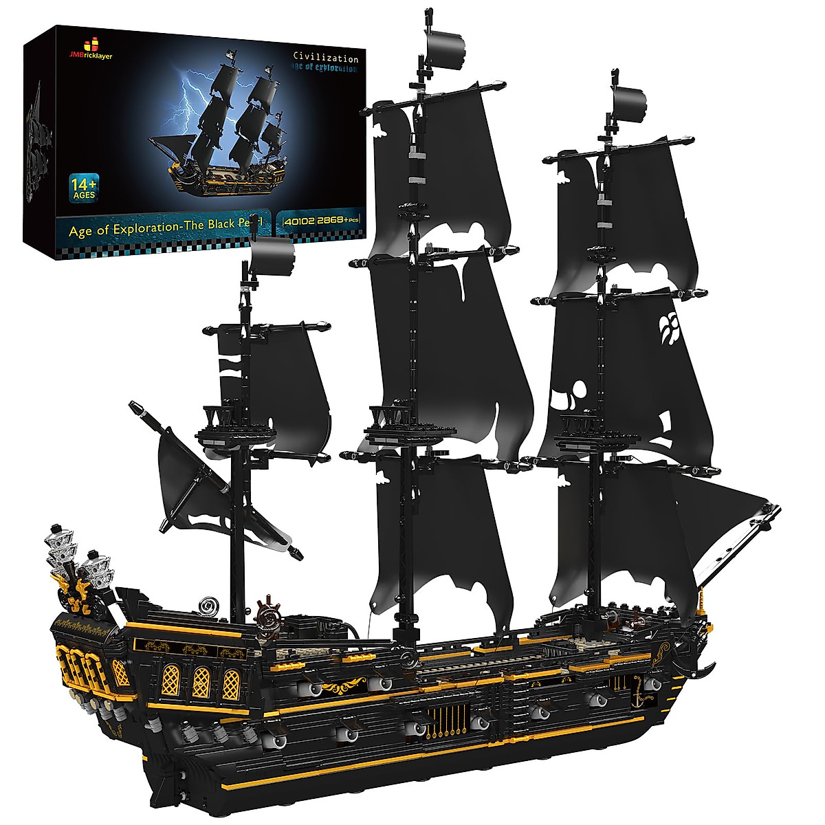 JMBricklayer Black Pirate Ship Model Building Sets, Mysterious Pirate Toys Building Kits, Collectible Model Ship Building Blocks, Cool Pirate Ship Toy, Gifts for Boys Teens Collectors (2868 Pieces)