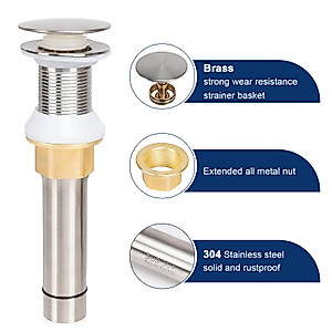 NearMoon Bathroom Sink Drain Without Overflow, 304 Stainless Steel Pop up Drain with Detachable Strainer Basket, Anti-Clogging Hair Catcher Assembly Stopper Vessel Sink (Brushed Nickel)