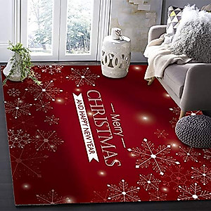 Area Rug Absorbent Non-Slip Rectangle Rug Merry Christmas Romantic Snowflake Red Rugs for Living Room Bedroom Kitchen Entryway, Soft Floor Mat Indoor Carpet Accent Rugs 2x3 Feet