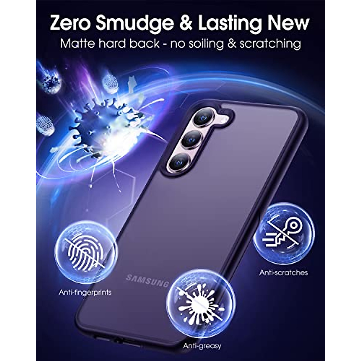 CASEKOO Genuine Official for Samsung Galaxy S23 Plus case (10FT Military Drop Protection) (Zero-Smudge Tech) Translucent Hard Back & Soft Bumper, Protective Slim Thin S23 Plus Case 6.6'' 2023, Purple