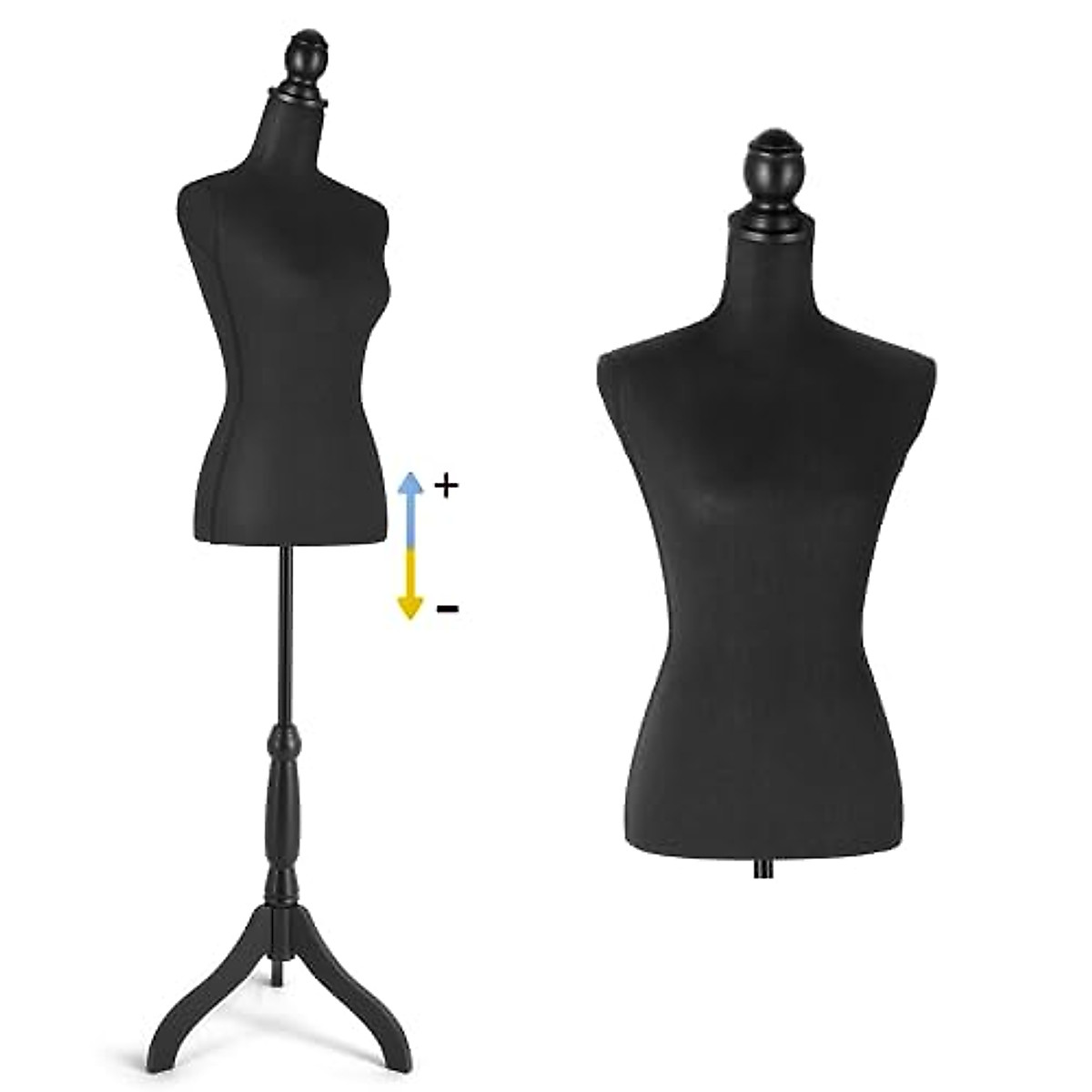 Dress Form Mannequin Torso, Female Sewing Bust Manikin Body, Pinnable Dressmaker Form with Stand for Display, Clothing Design, Black