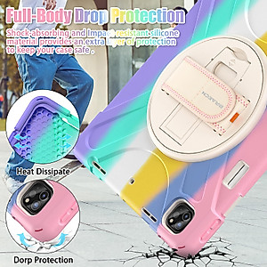 BRAECNstock Kids Case for Apple iPad Air 13 inch (M3/ M2)/ Pro 12.9 inch 6th/5th/4th/3rd Geneation, Shockproof Protective Case with Pencil Holder, [360° Rotating Hand Strap + Stand], Colorful Pink